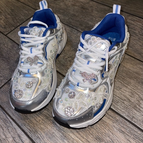 Avia | Shoes | Silver And Blue Embellished Sneakers | Poshmark